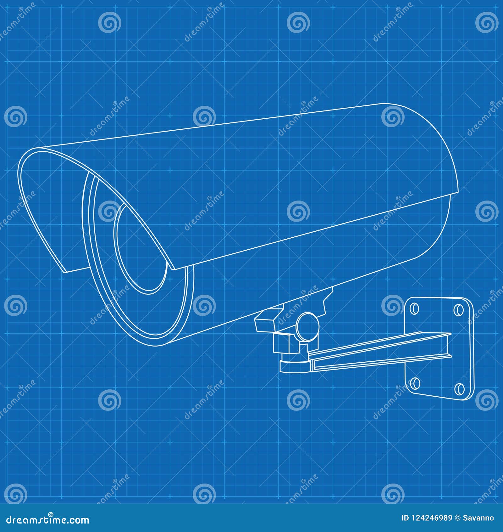 CCTV Security Camera. Outline Drawing on Blueprint Bacground Stock ...