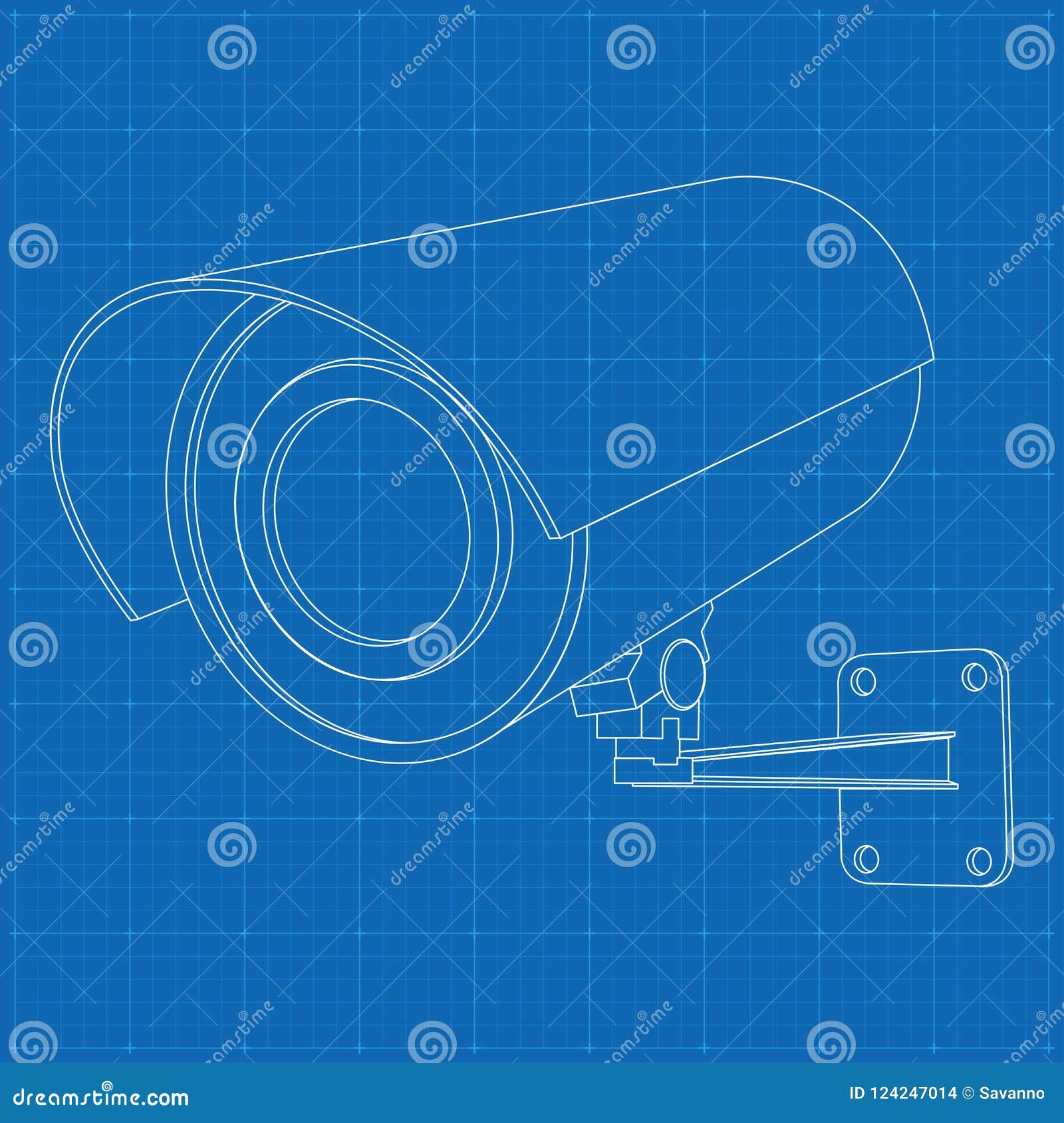 CCTV Security Camera. Outline Drawing on Blueprint Bacground Stock ...