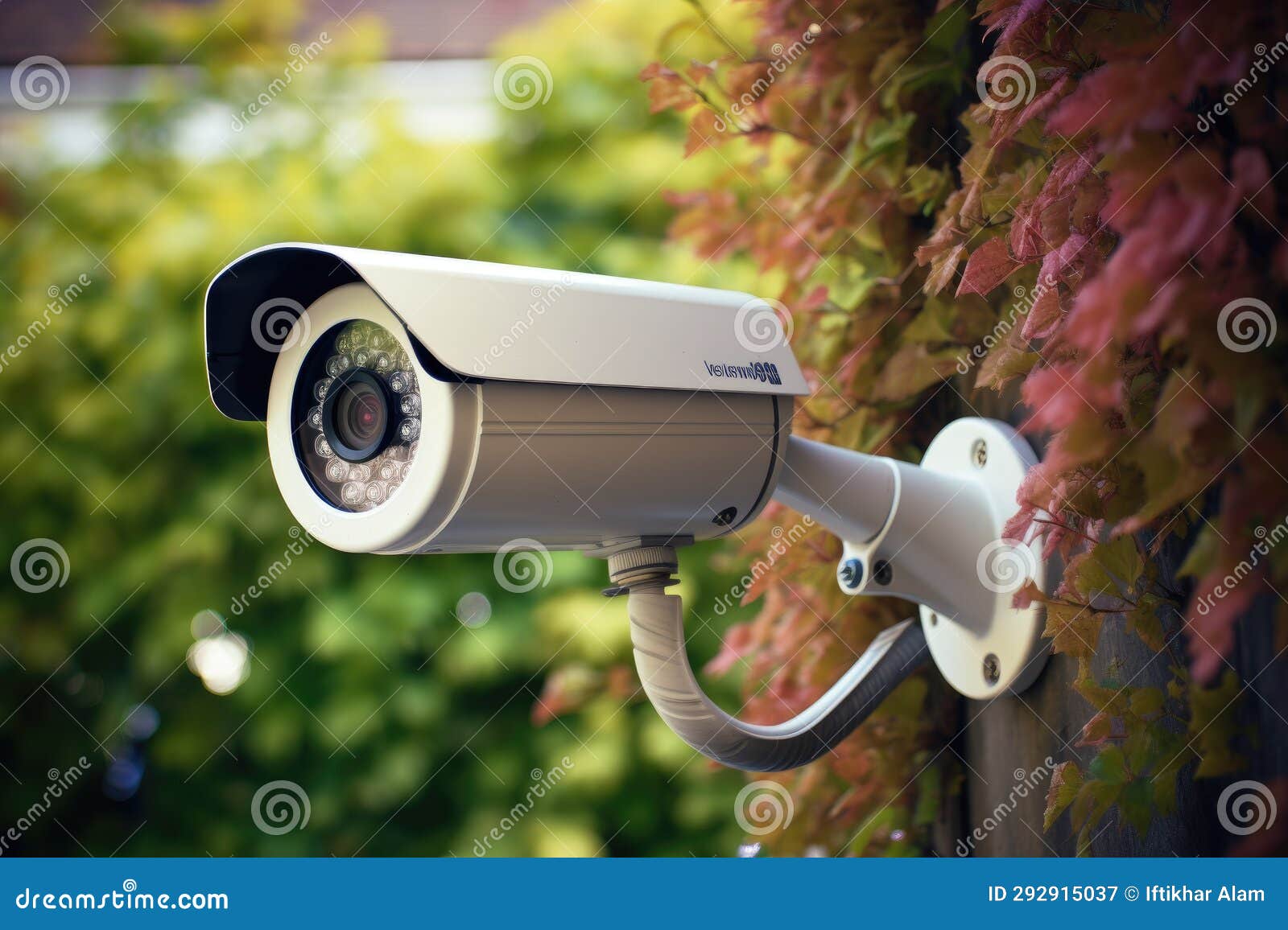 CCTV Security Camera on the Wall and Green Leaves in the Background ...