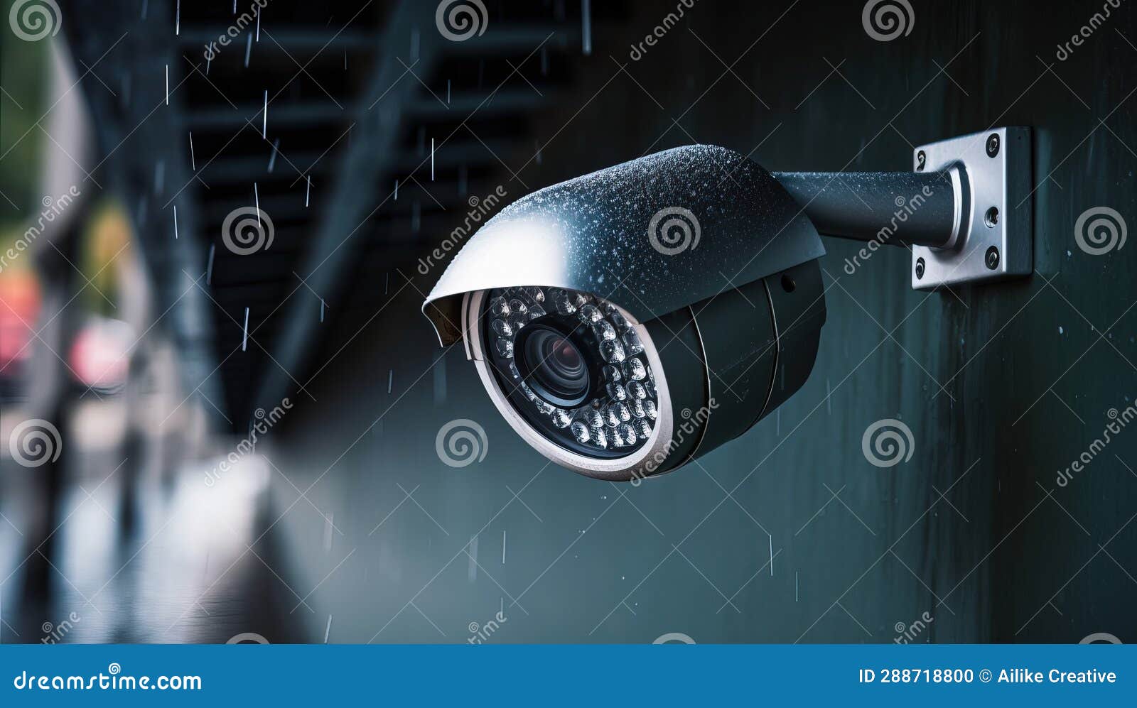 CCTV Security Camera on the Wall in the Rain Stock Illustration ...