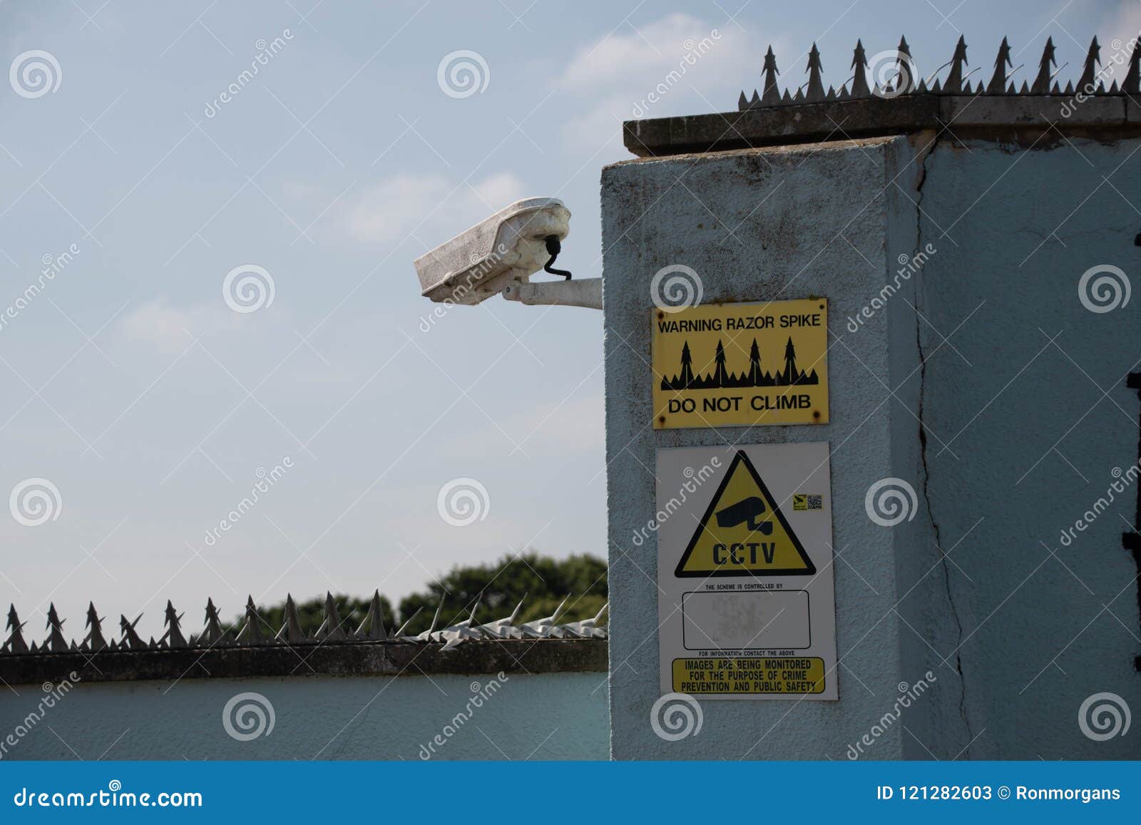 CCTV Security Camera and Warning Sign Stock Image - Image of security ...