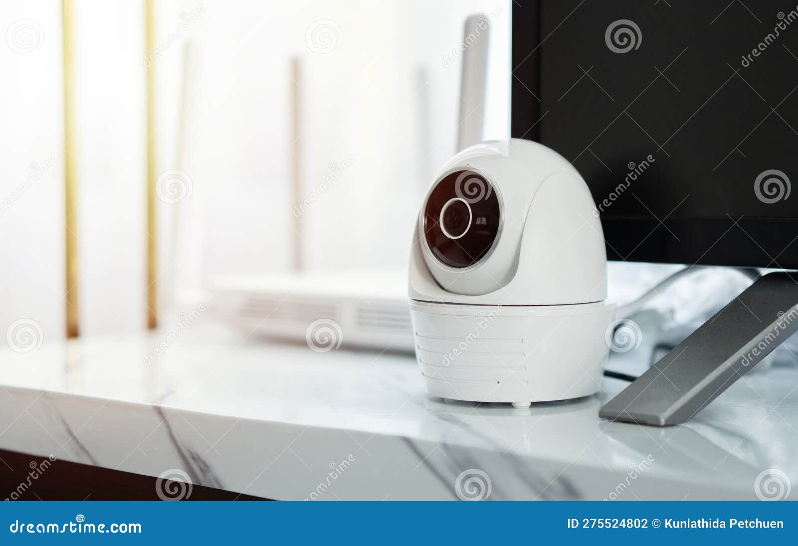 CCTV Security Camera on White TV Table, Operating Inside the Building ...