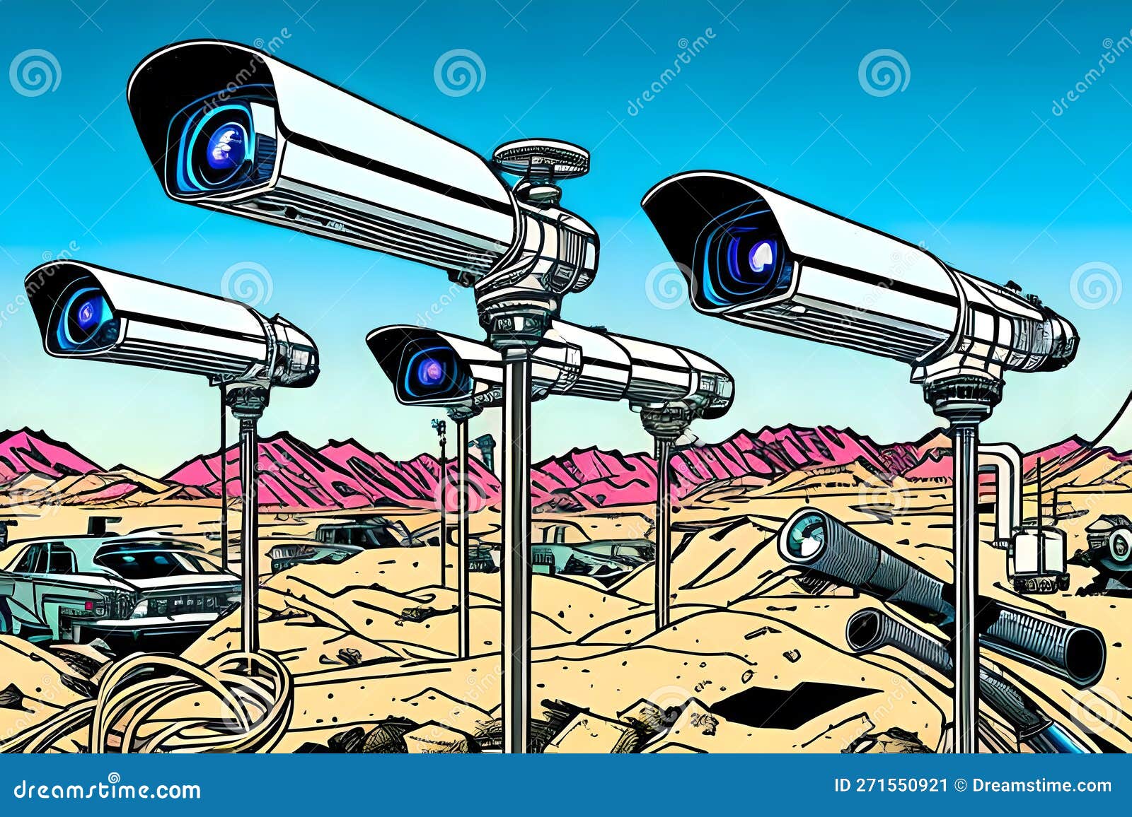 CCTV Security Cameras in the Desert Stock Illustration - Illustration ...