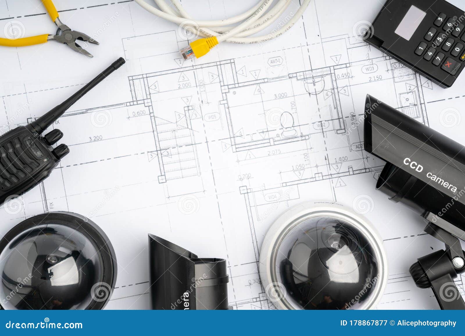 CCTV Security Online Camera with House Plan Stock Image - Image of ...