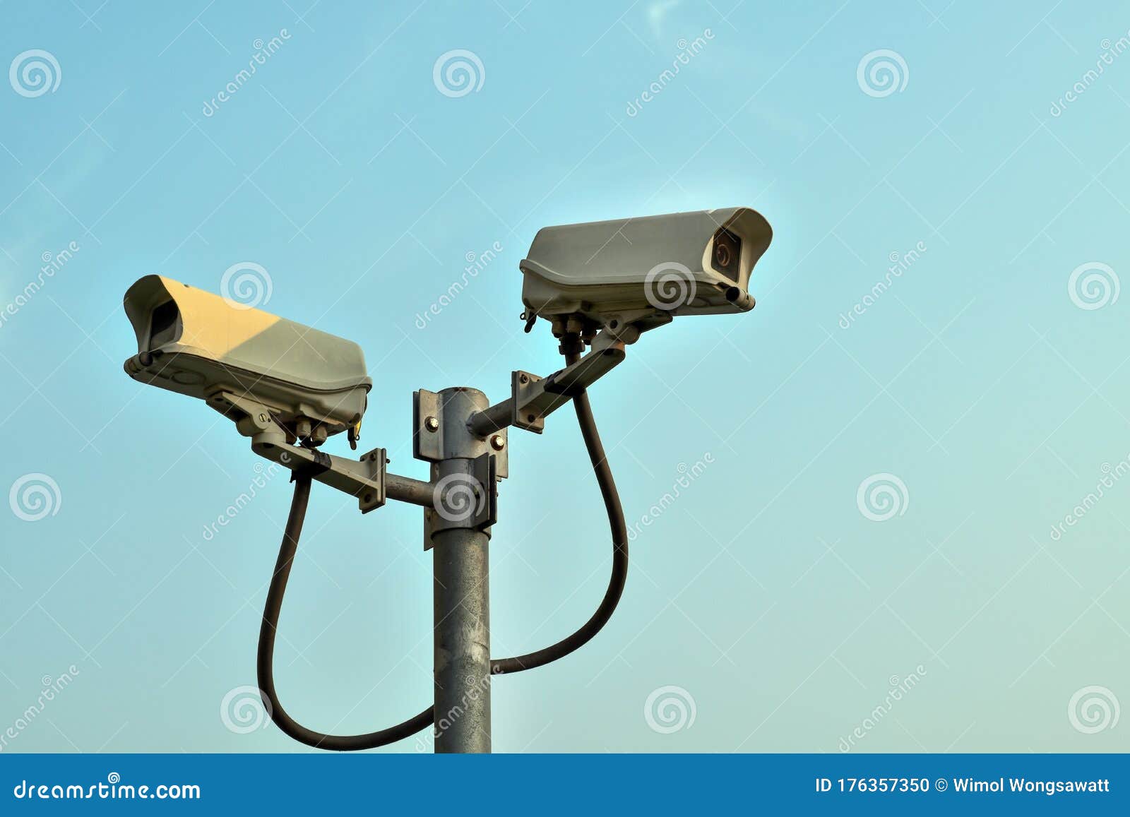 CCTV on Steel Posts with Sky Background. Stock Photo - Image of shape ...