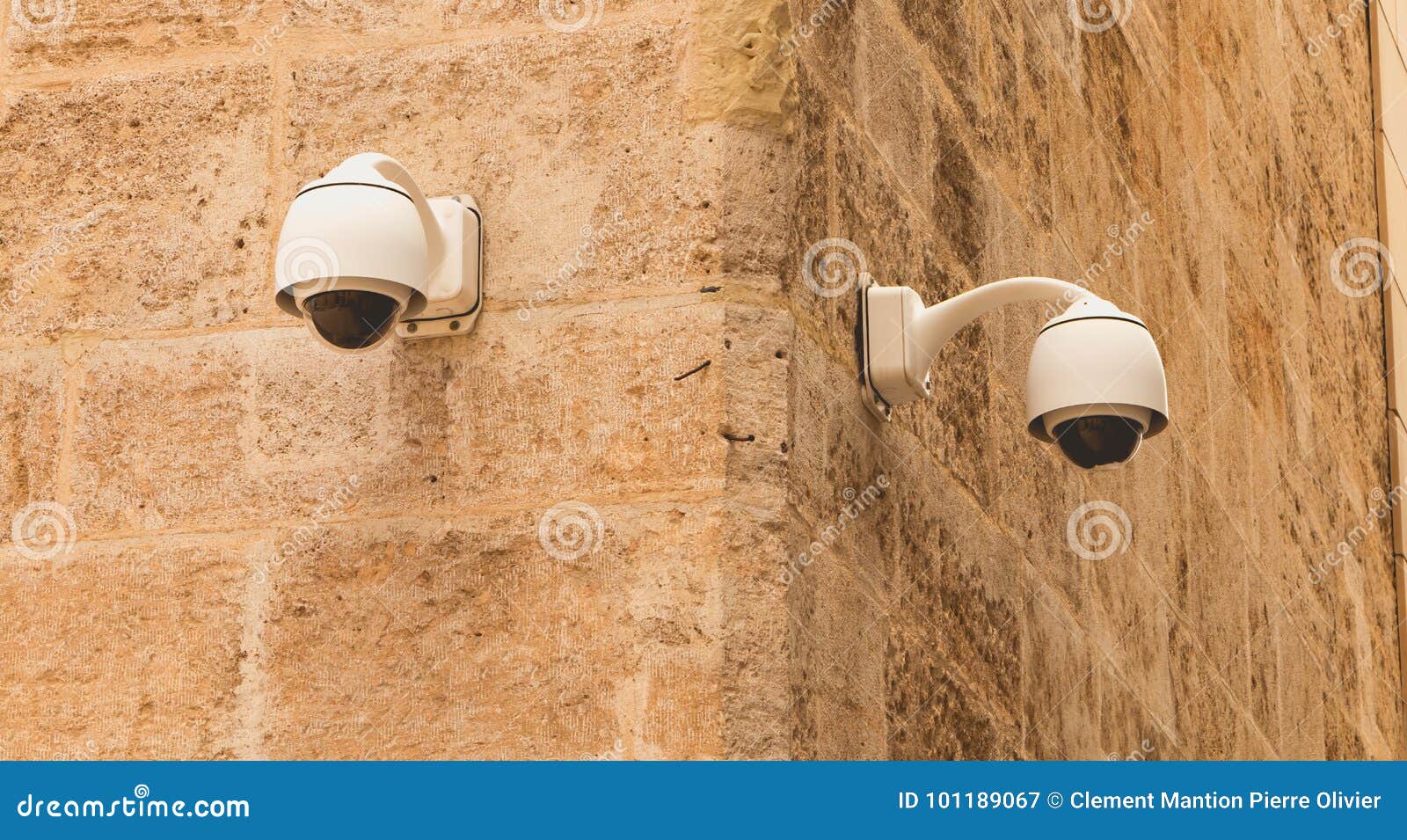 CCTV Surveillance Camera on a Stone Wall Stock Image - Image of camera ...