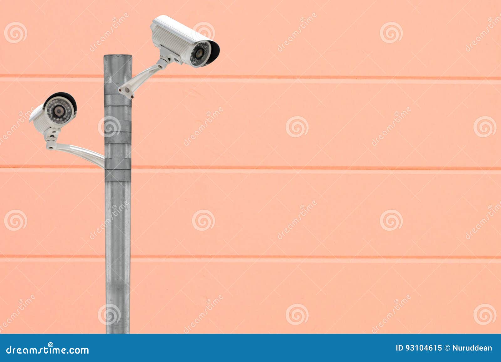 CCTV System Security on the Orange Wall. Stock Image - Image of ...