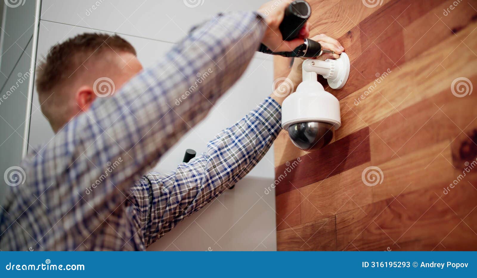 CCTV Technician on Stepladder Fixing Security Stock Image - Image of ...
