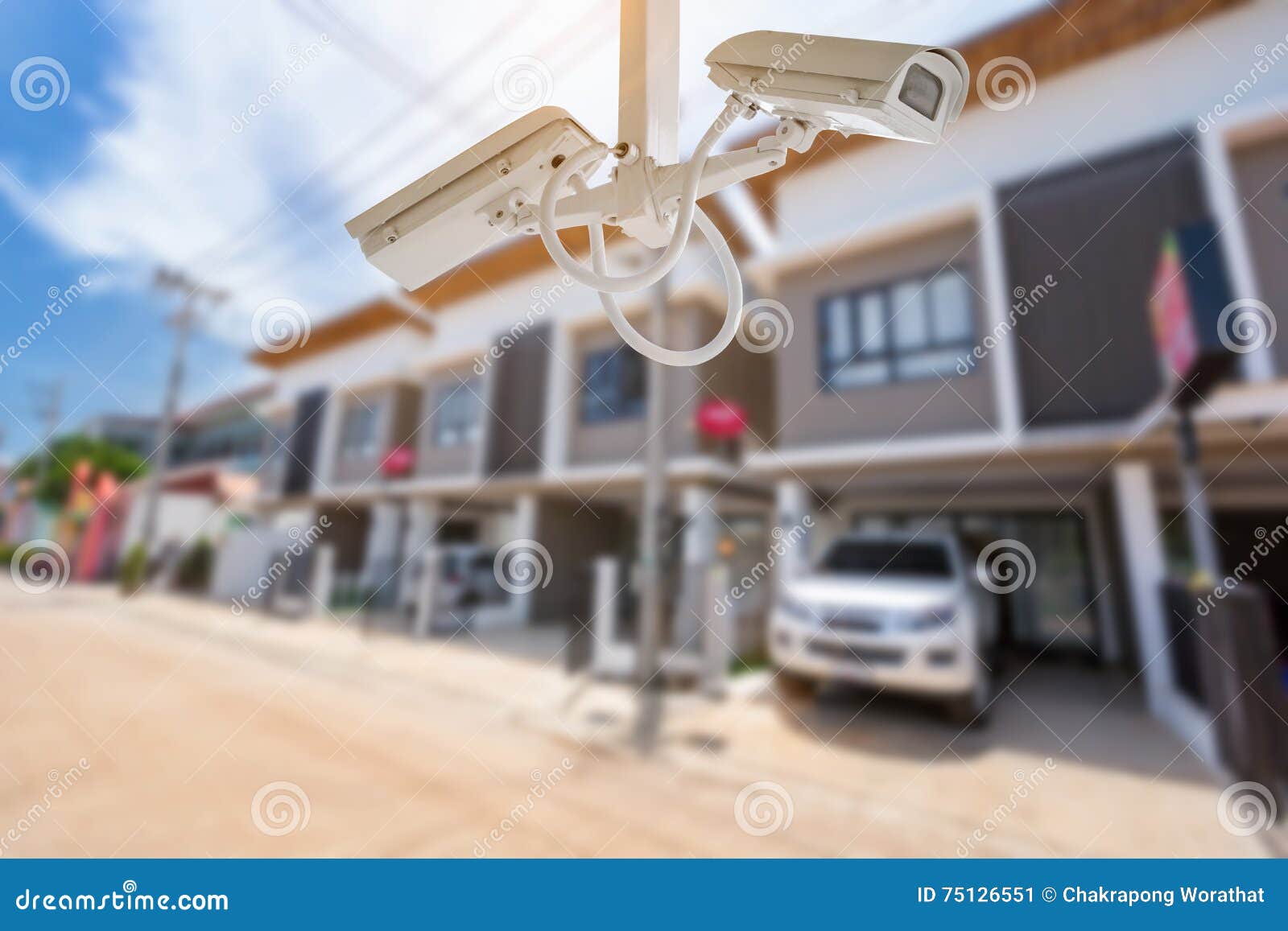 CCTV Town Home Camera Security Operating at House. Stock Image - Image ...