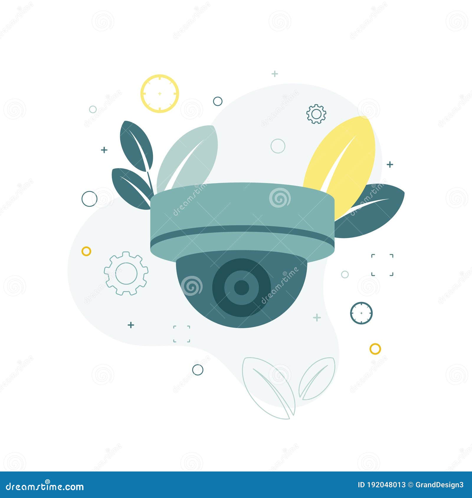 CCTV. Vector Illustration Of A Cctv Camera, On The Background Of Leaves ...