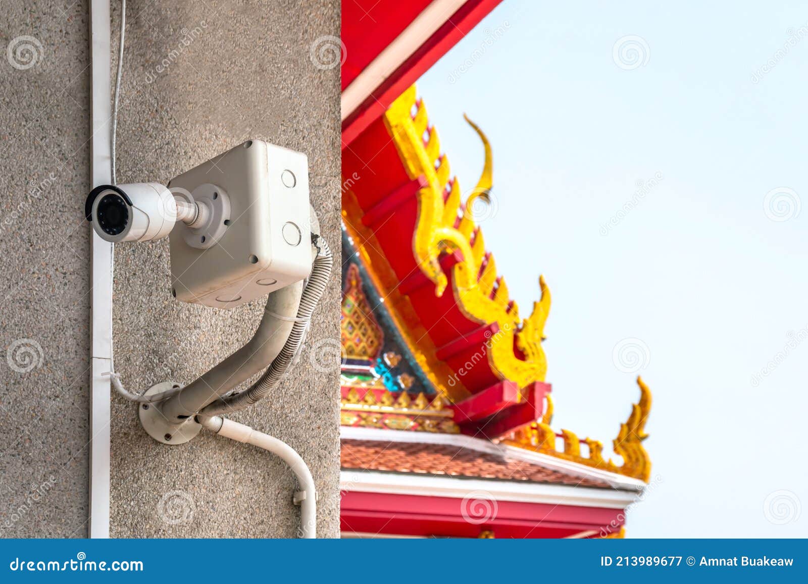 Cctv on the Wall in the Temple, Cctv Camera Installing Concept Stock ...