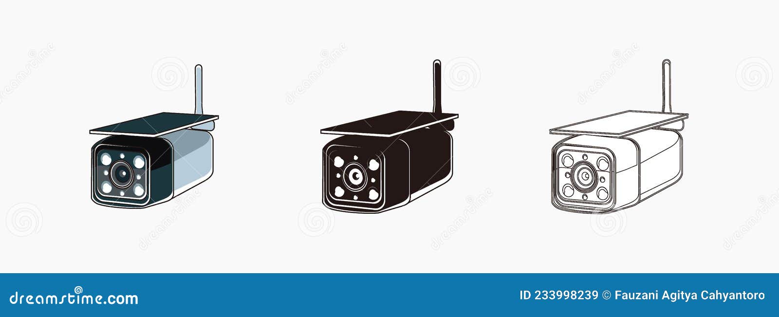 CCTV Wireless Camera Icons Set With Antenna - Colored, Silhouette, Line ...