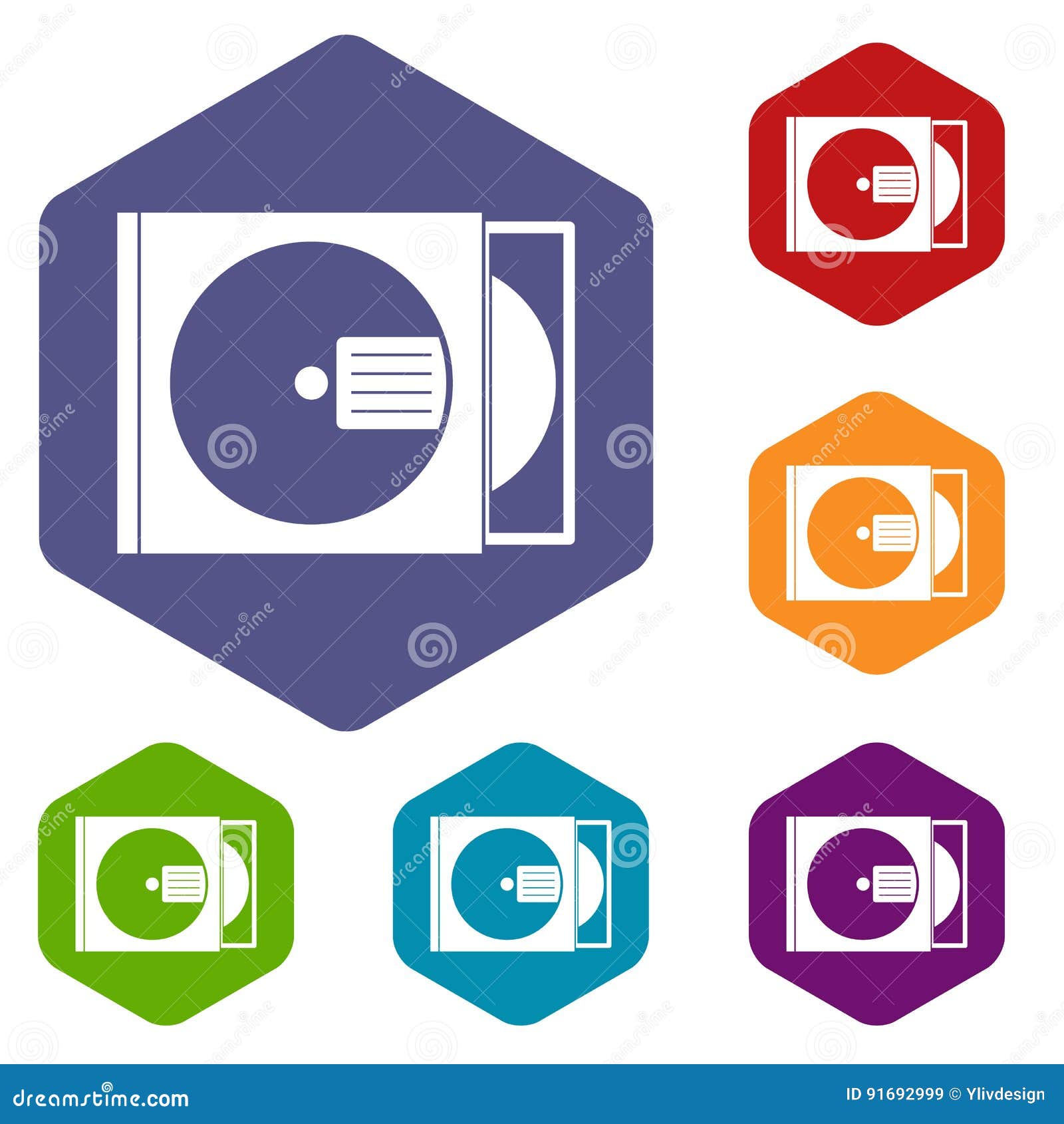 CD Box with Disc Icons Set Hexagon Stock Vector - Illustration of ...