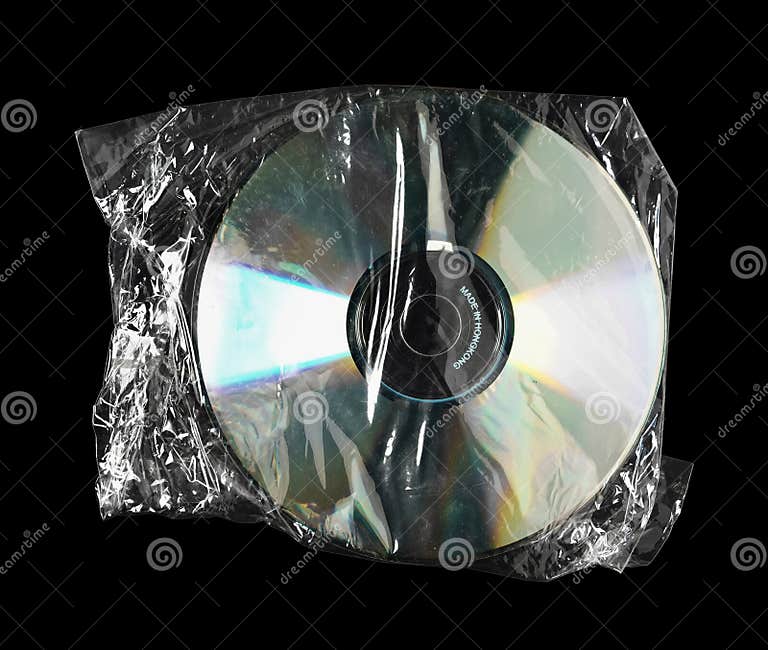 Cd Compact Disc Inside a Clear Plastic Bag Isolated on Black Background ...
