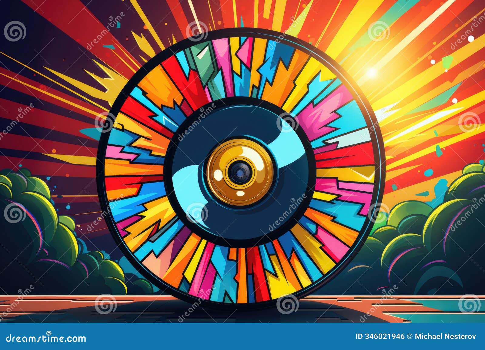 CD Disc, Bright Creative Music Collage in Drawing Style Stock Photo ...