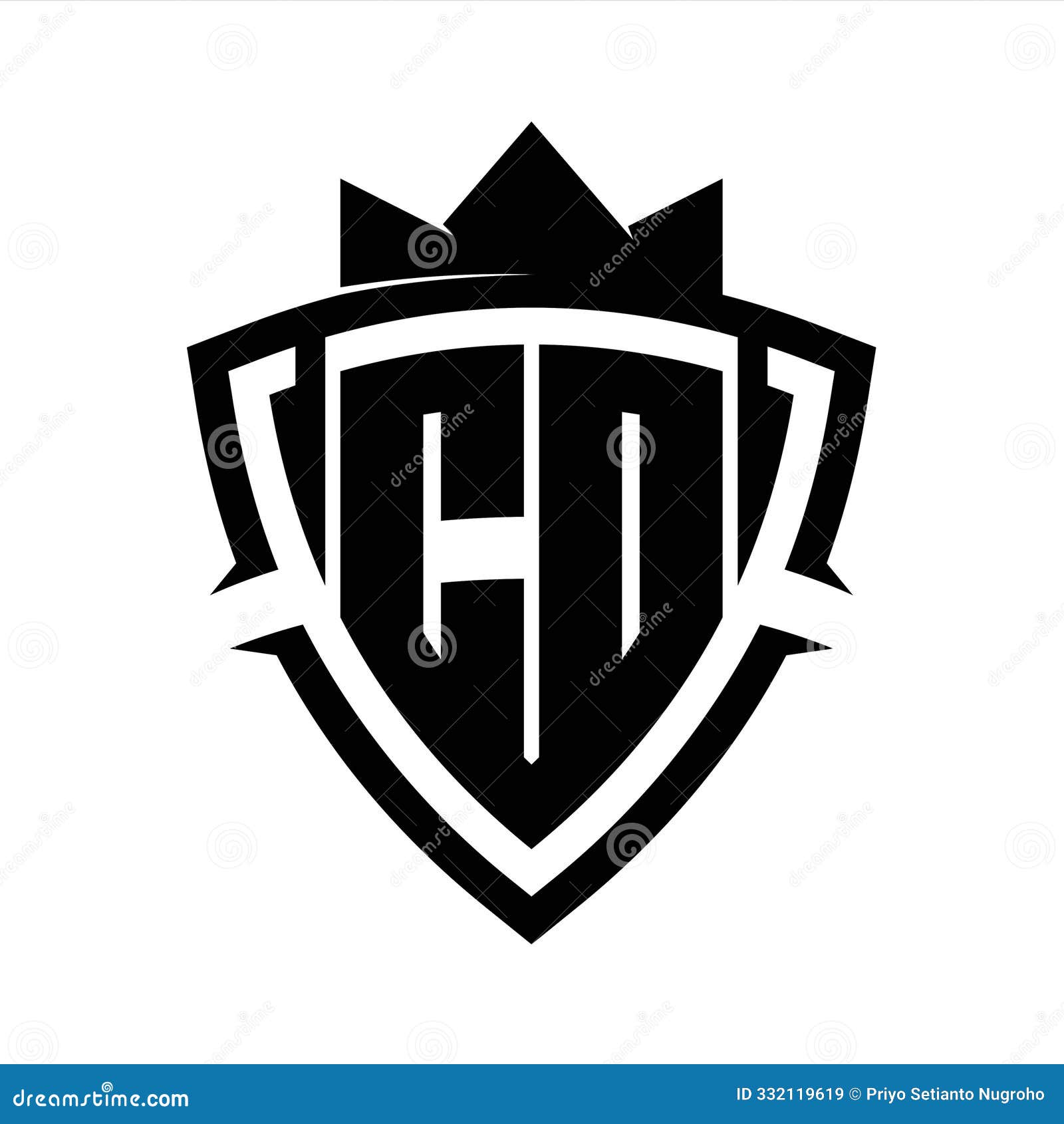 CD Letter Bold Monogram Triangle Curve Shield Shape with Crown Black ...
