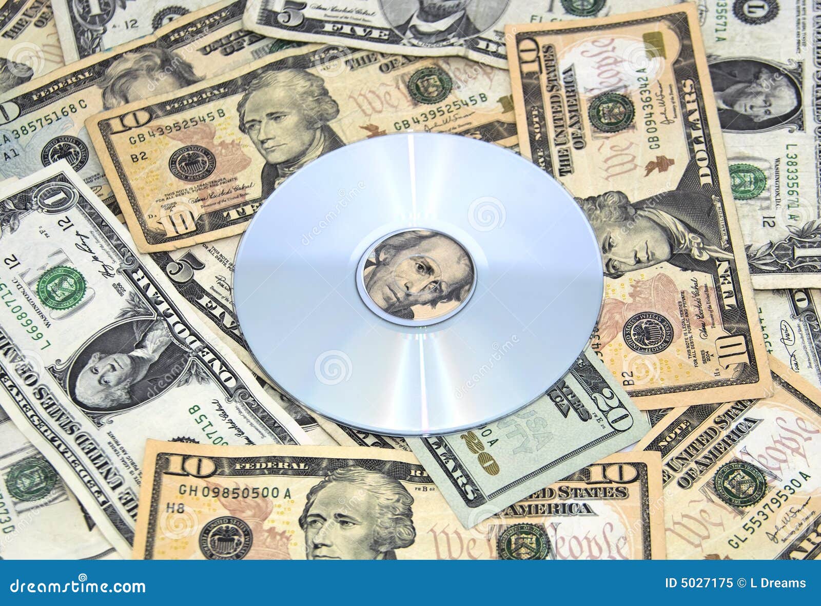 Cd-rom on pile of cash stock image. Image of bill, soft - 5027175