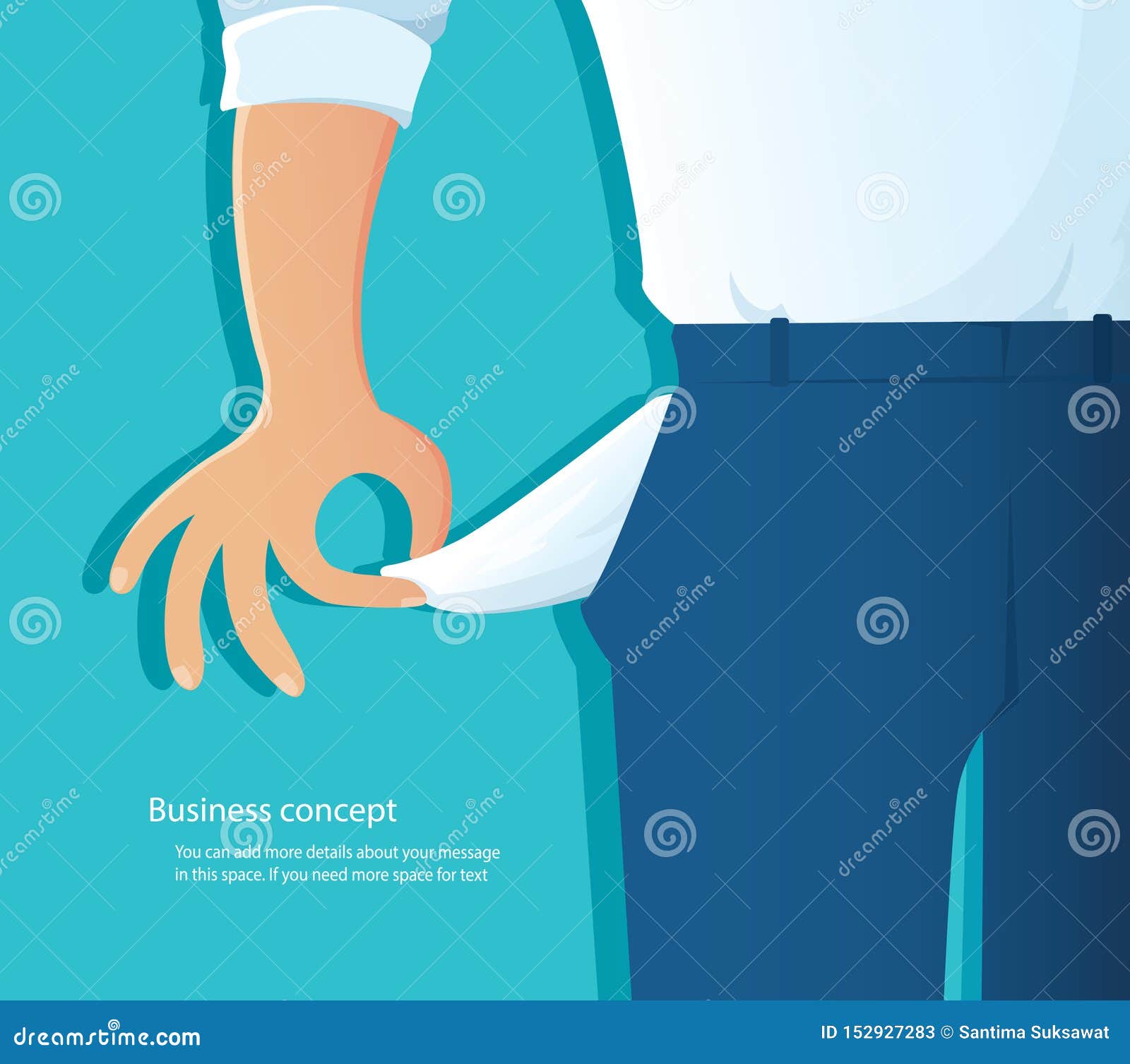 Poor Man Showing His Empty Pockets on Blue Background Vector ...