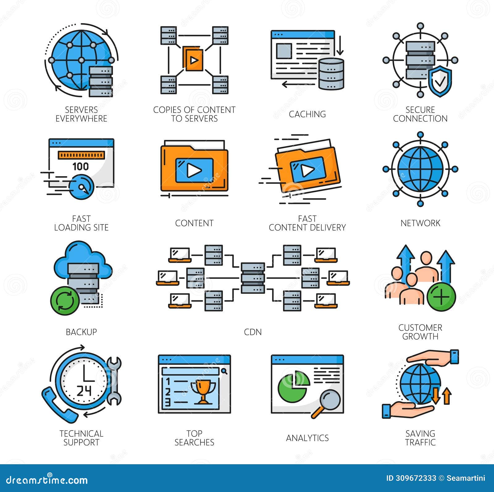 CDN Content Delivery Network Icons, Digital Media Stock Vector ...