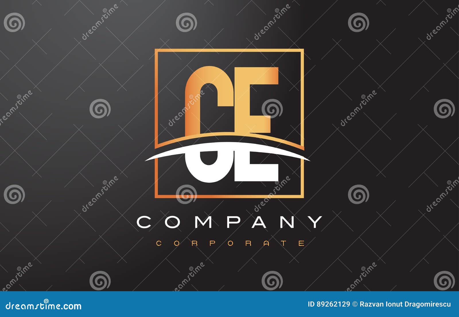 CE C E Golden Letter Logo Design with Gold Square and Swoosh. Stock ...