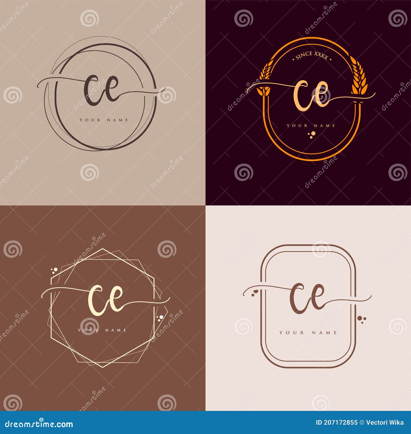 CE Initial Handwriting Logo Vector Sets. Hand Lettering Initials Logo ...