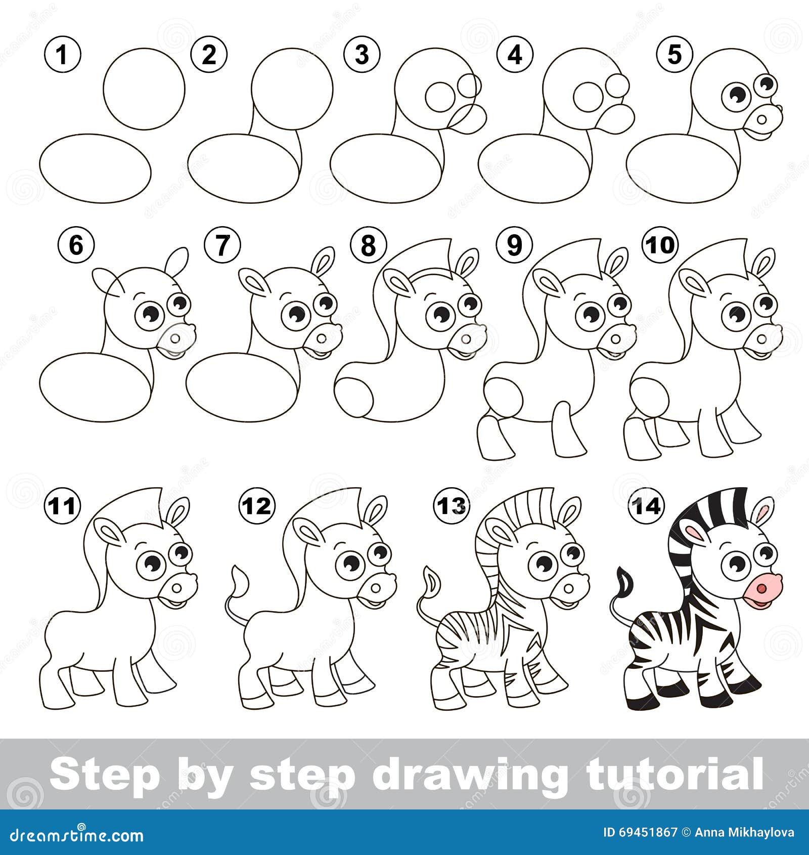 Cebra Linda Tutorial Del Dibujo Ilustración del Vector - Imagen: 69451867