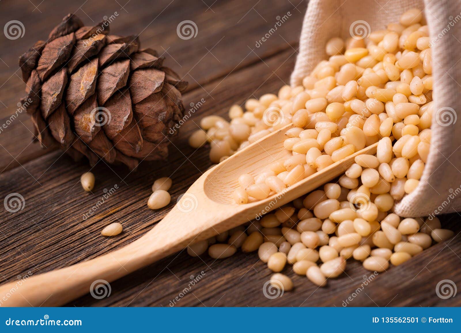Cedar Cone and Peeled Nut Kernels on a Wooden Table Stock Image - Image ...
