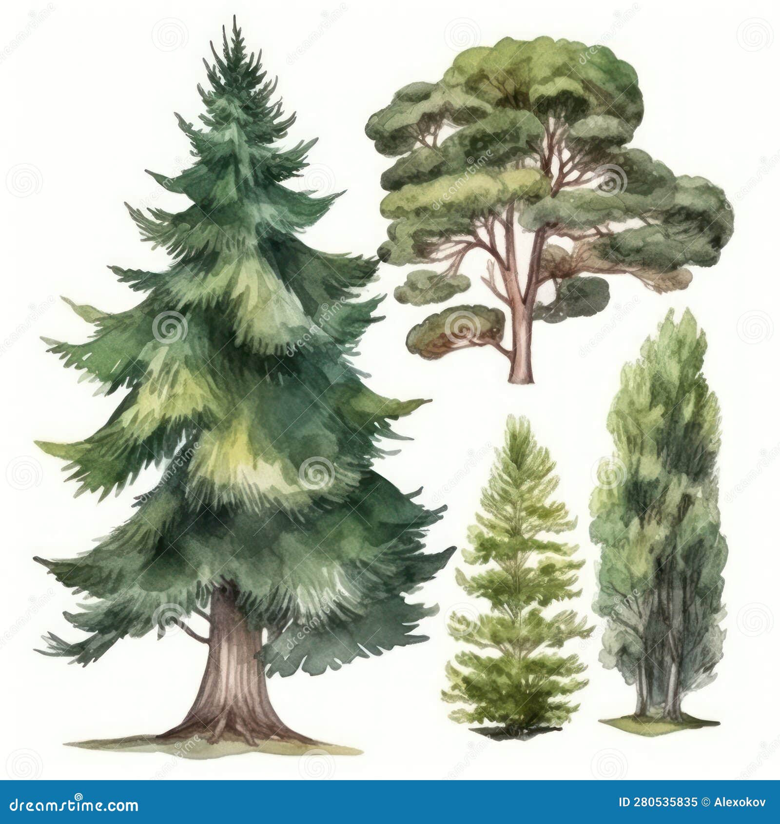 Cedar Tree Forest Watercolor Collection . Stock Illustration ...