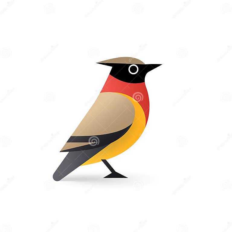 Cedar Waxwing Icon Design On White Background Minimalist Style Stock Illustration Illustration