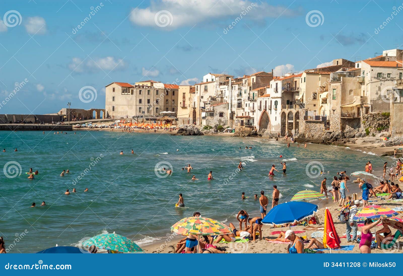 Cefalu Beach editorial stock photo. Image of history - 34411208