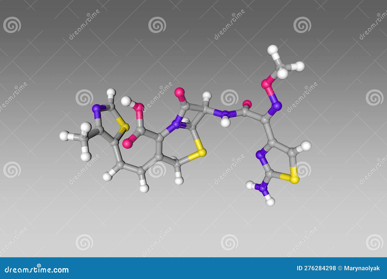 Cefditoren, Cephalosporin Antibiotic. Molecular Model on Gray ...
