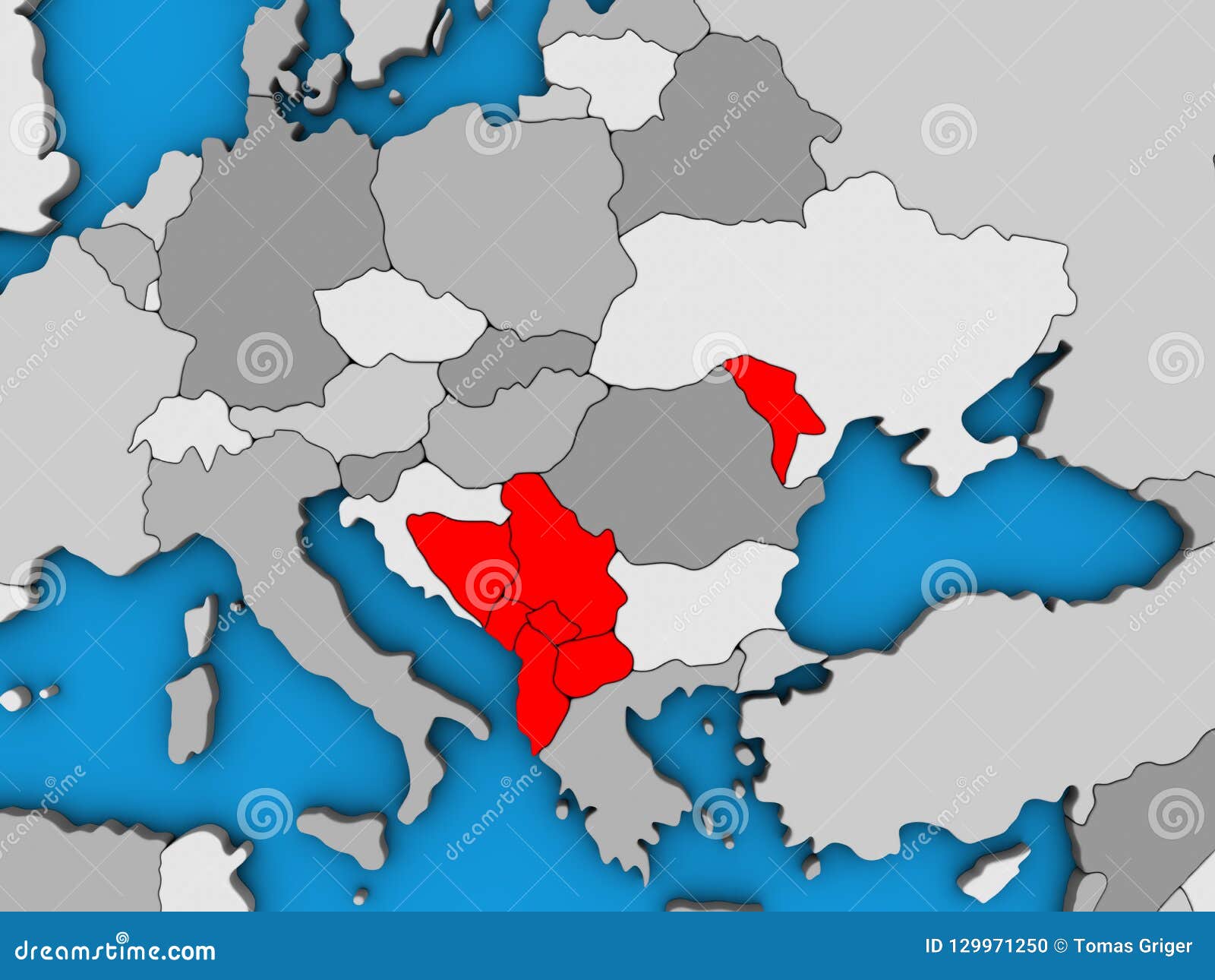 CEFTA countries on 3D map stock illustration. Illustration of country ...