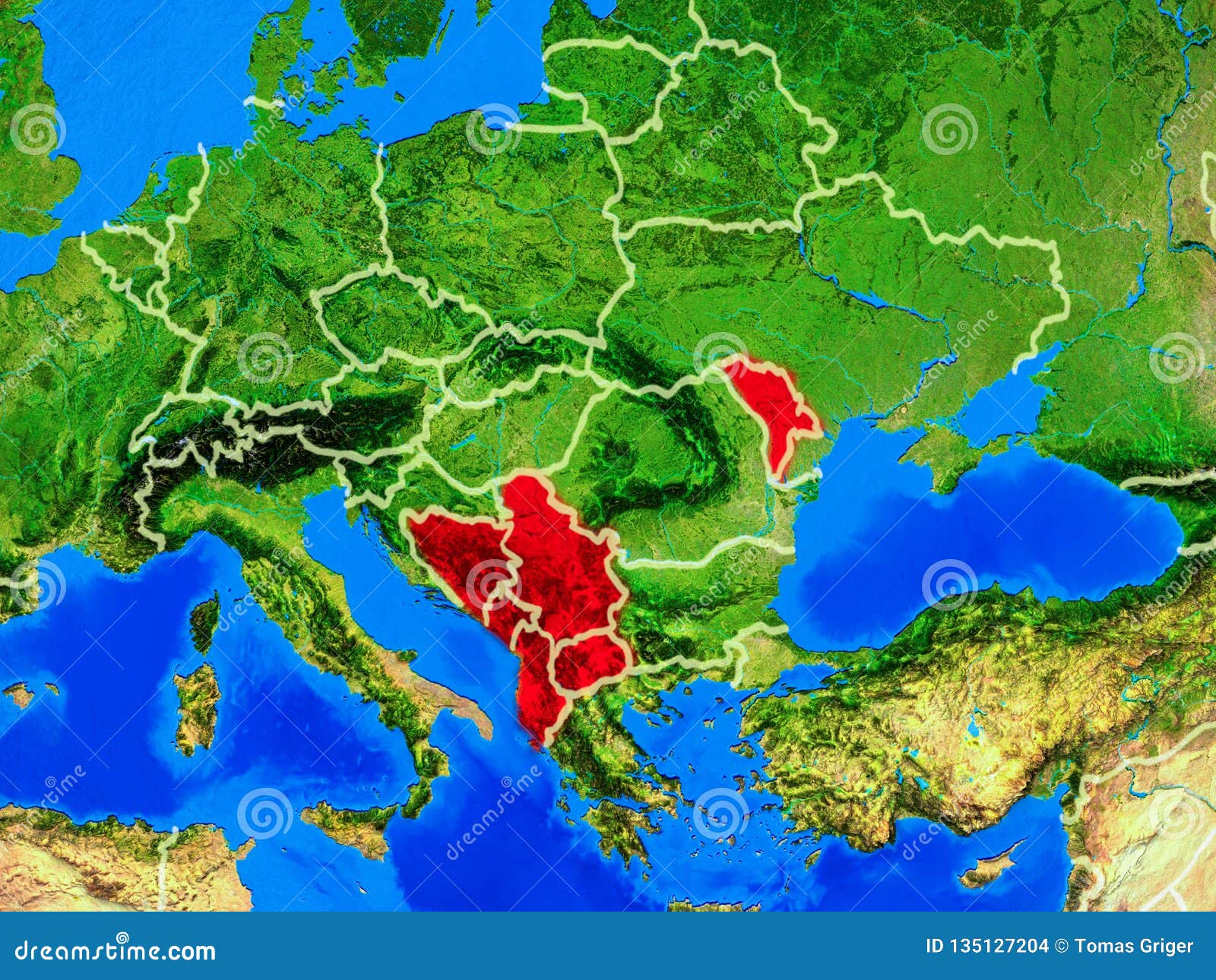CEFTA Countries on Earth with Borders Stock Illustration - Illustration ...