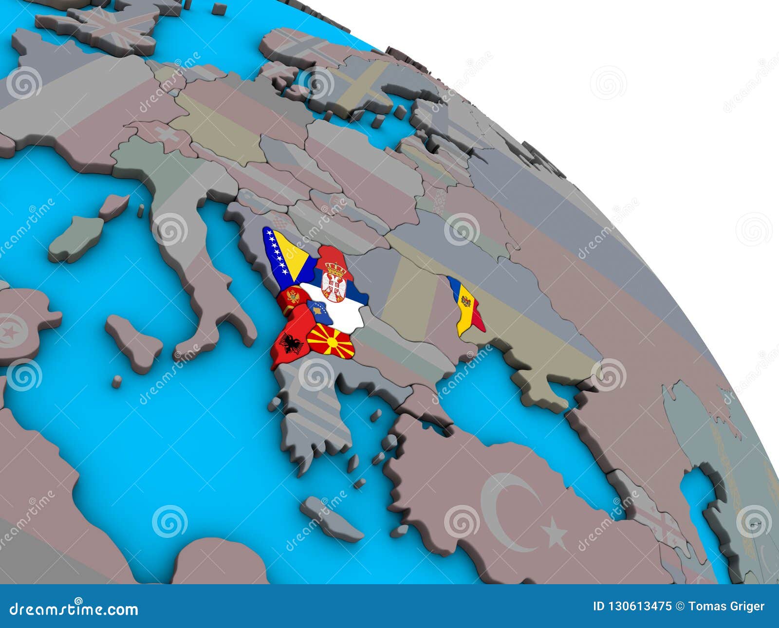 CEFTA Countries with Flags on 3D Globe Stock Illustration ...