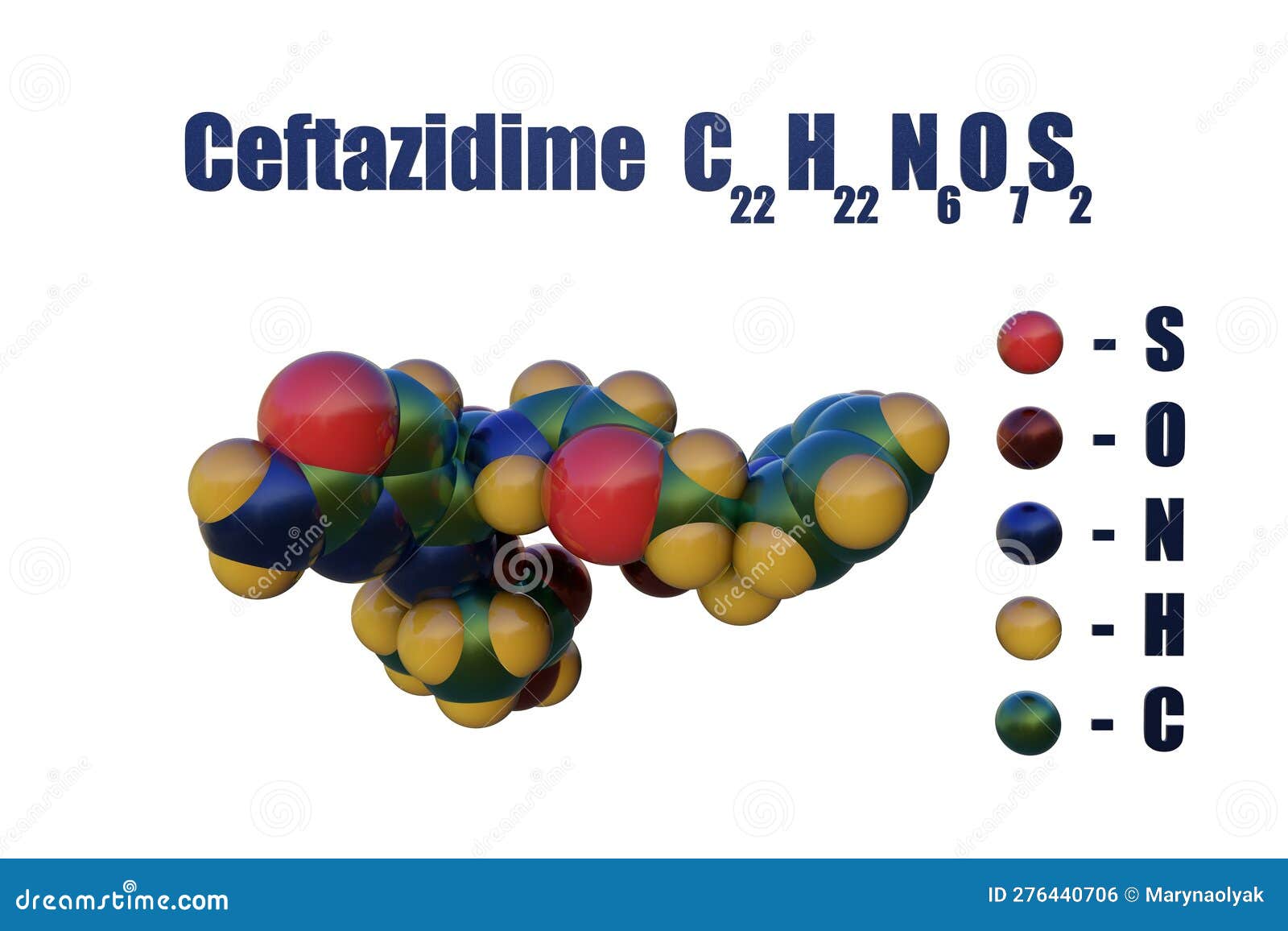 Ceftazidime, Antibiotic. Structural Chemical Formula and Space-filling ...