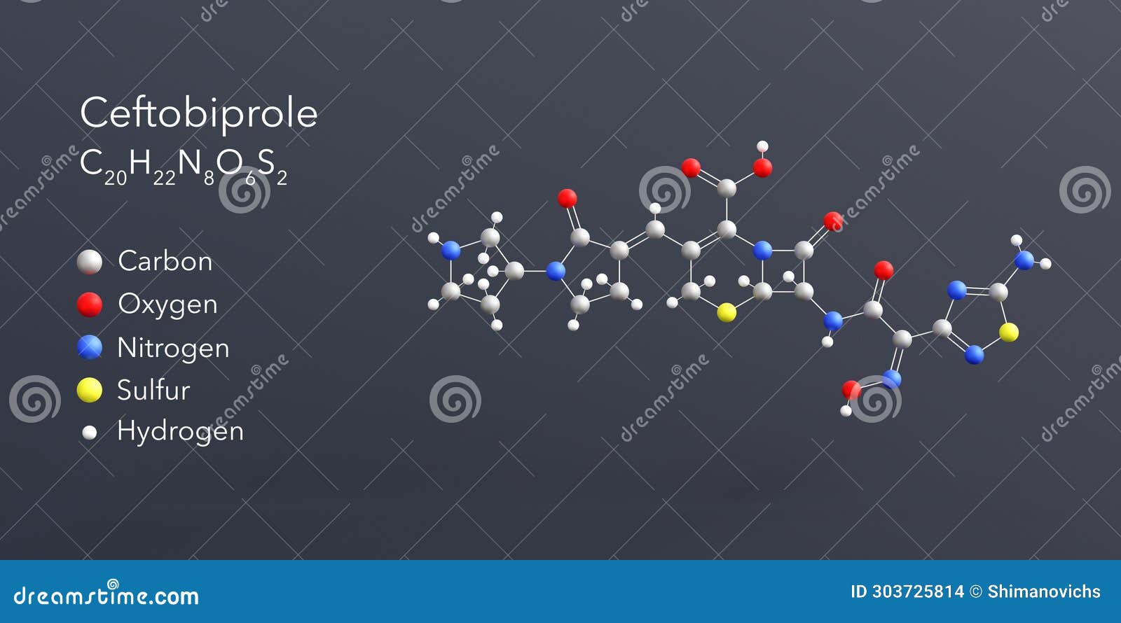 Ceftobiprole Molecule 3d Rendering, Flat Molecular Structure with ...