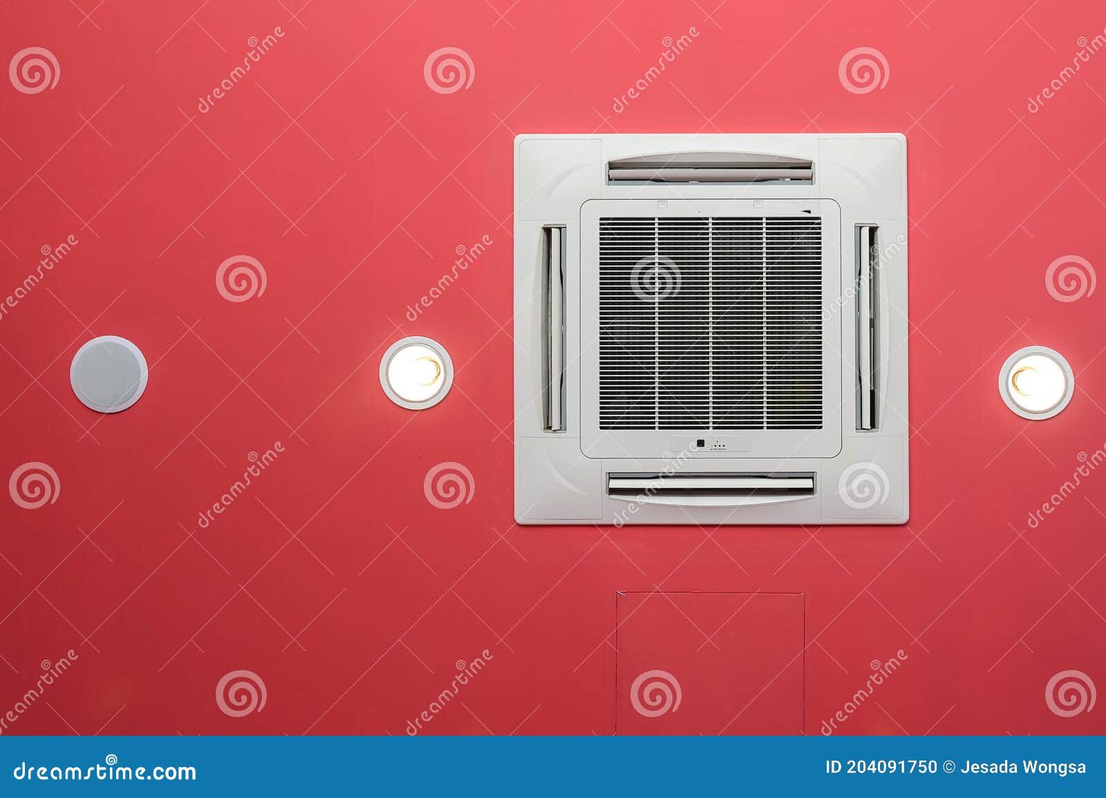 Ceiling Air Conditioner on Red Ceiling Light and Loudspeaker Stock ...