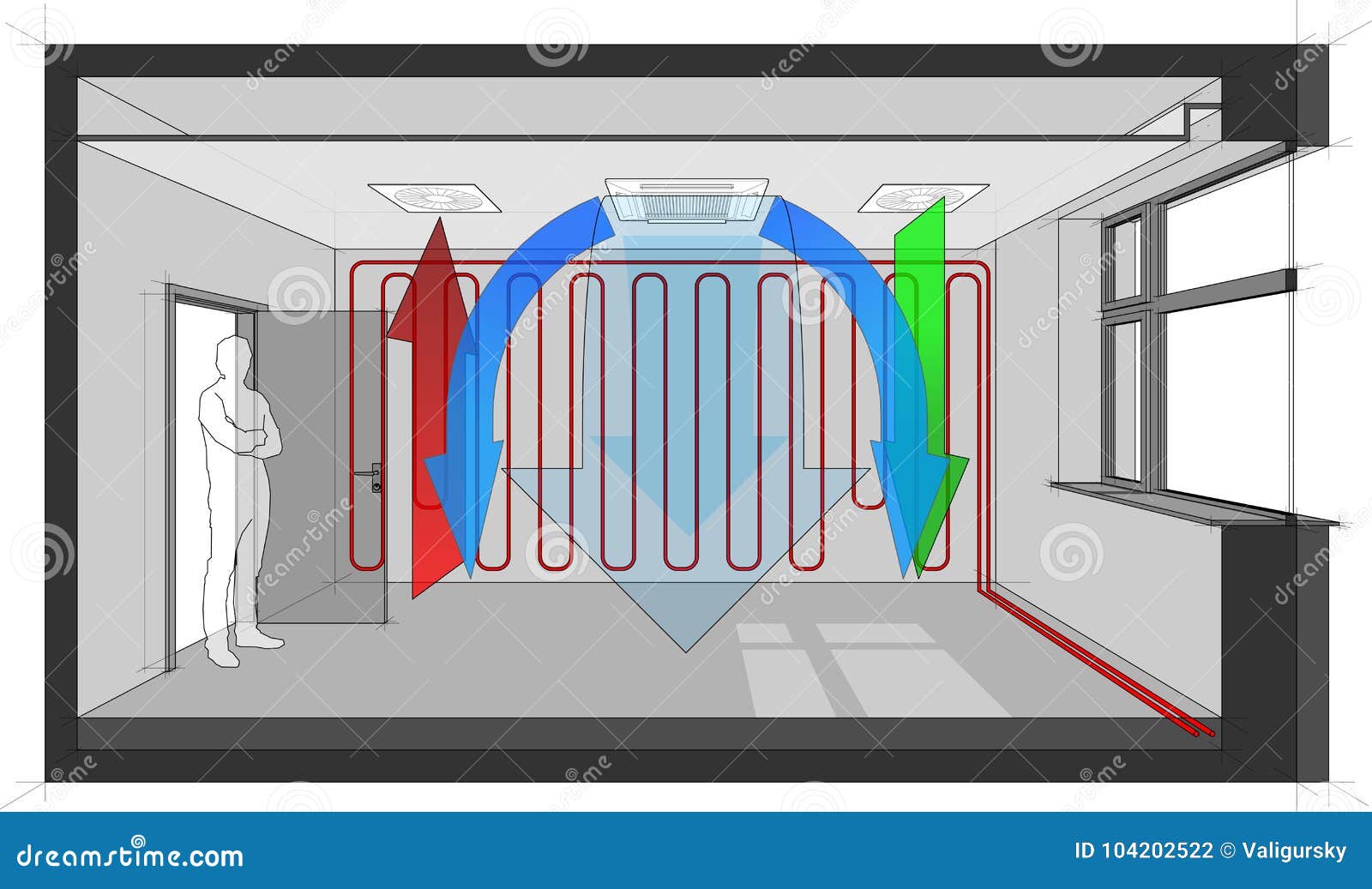 Ceiling Air Ventilation And Wall Fan Coil Unit Diagram Vector ...