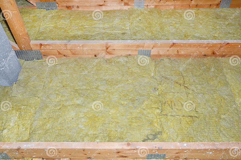 Ceiling and Attic Floor Insulation Made of Rock Wool between the ...