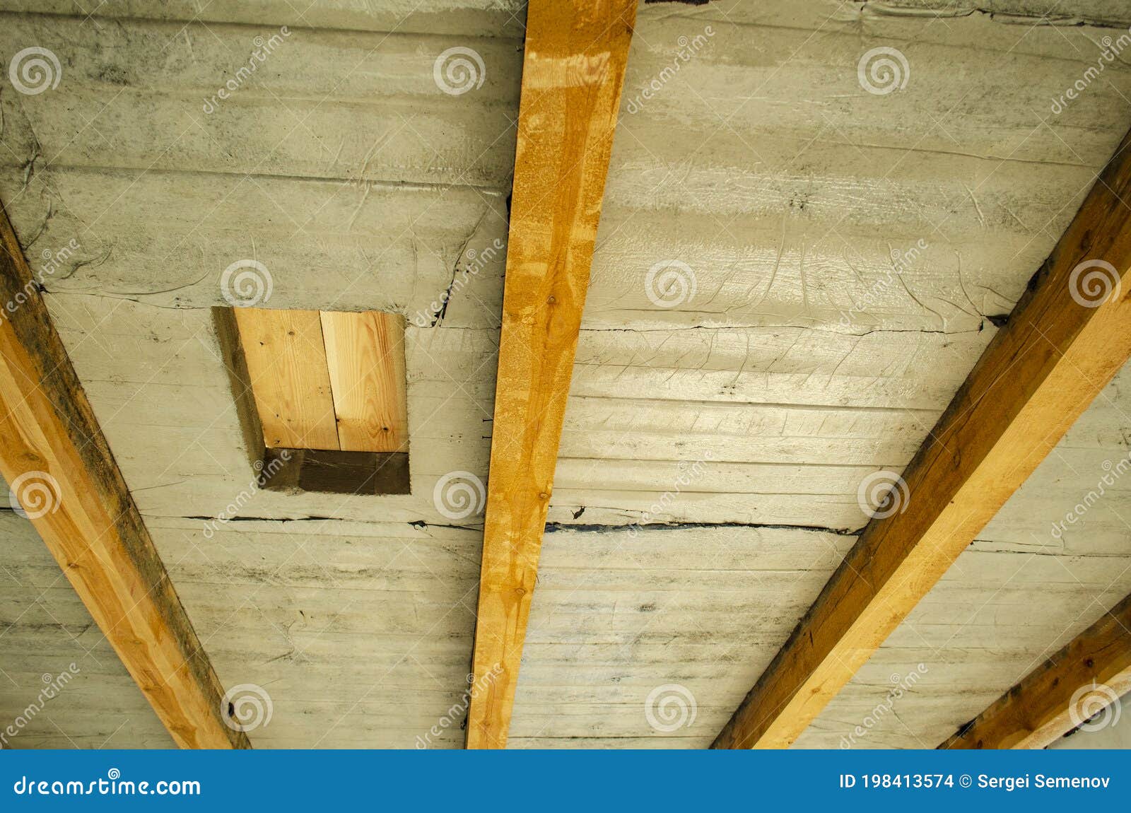 Ceiling Beams - Floors In A Wooden Frame House, Metal Fasteners Royalty ...
