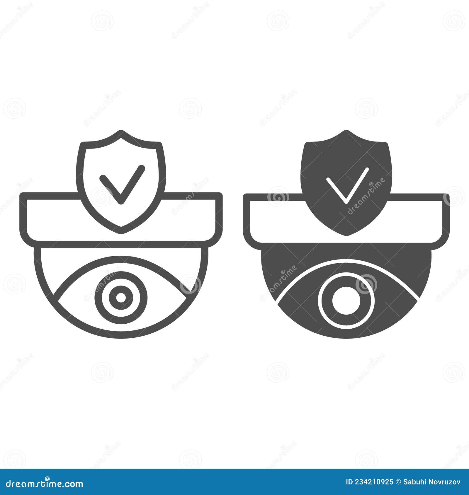 Ceiling Camera with Protection Emblem, Cctv, Shield Line and Solid Icon ...