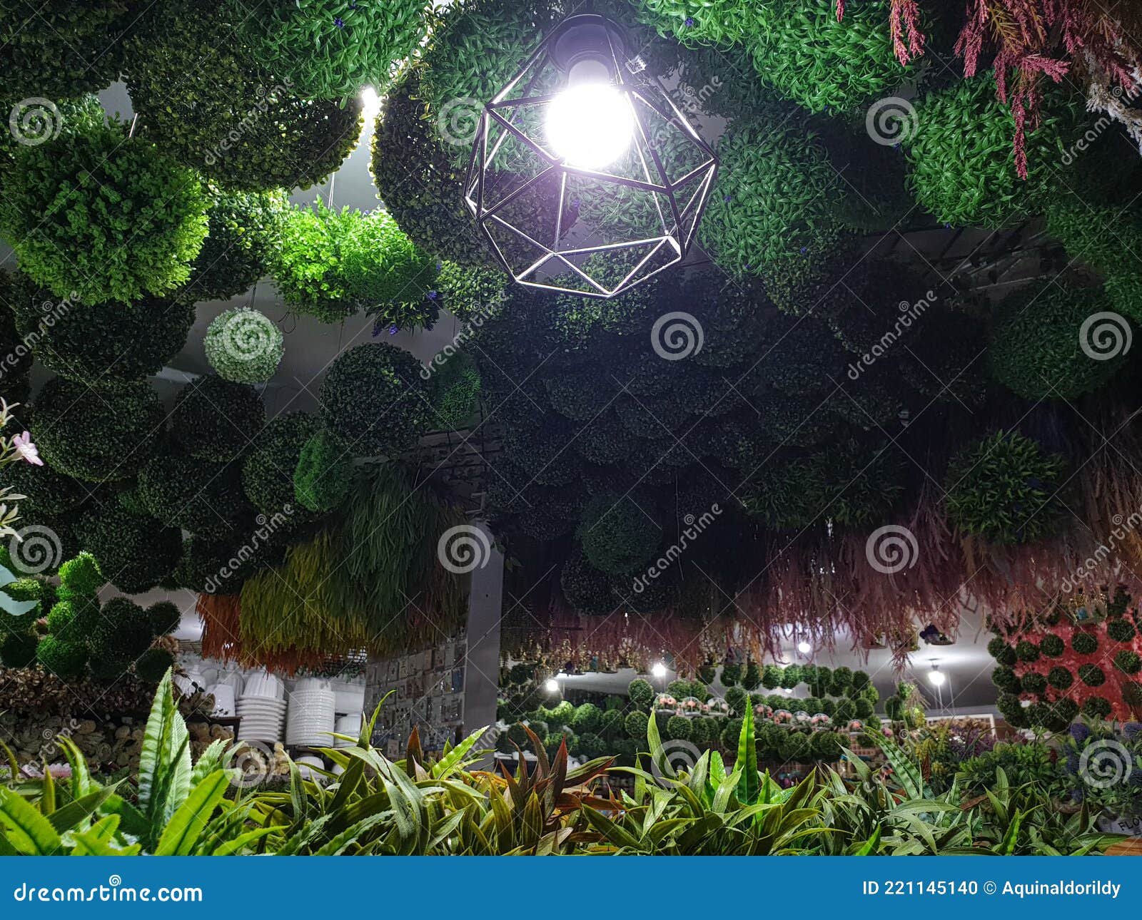 Ceiling Decorated with Green Artificial Grass Stock Photo - Image of ...