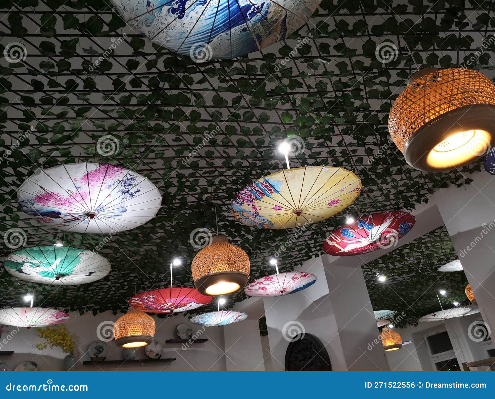 Ceiling Decoration in an Asian Restaurant Stock Photo - Image of ...