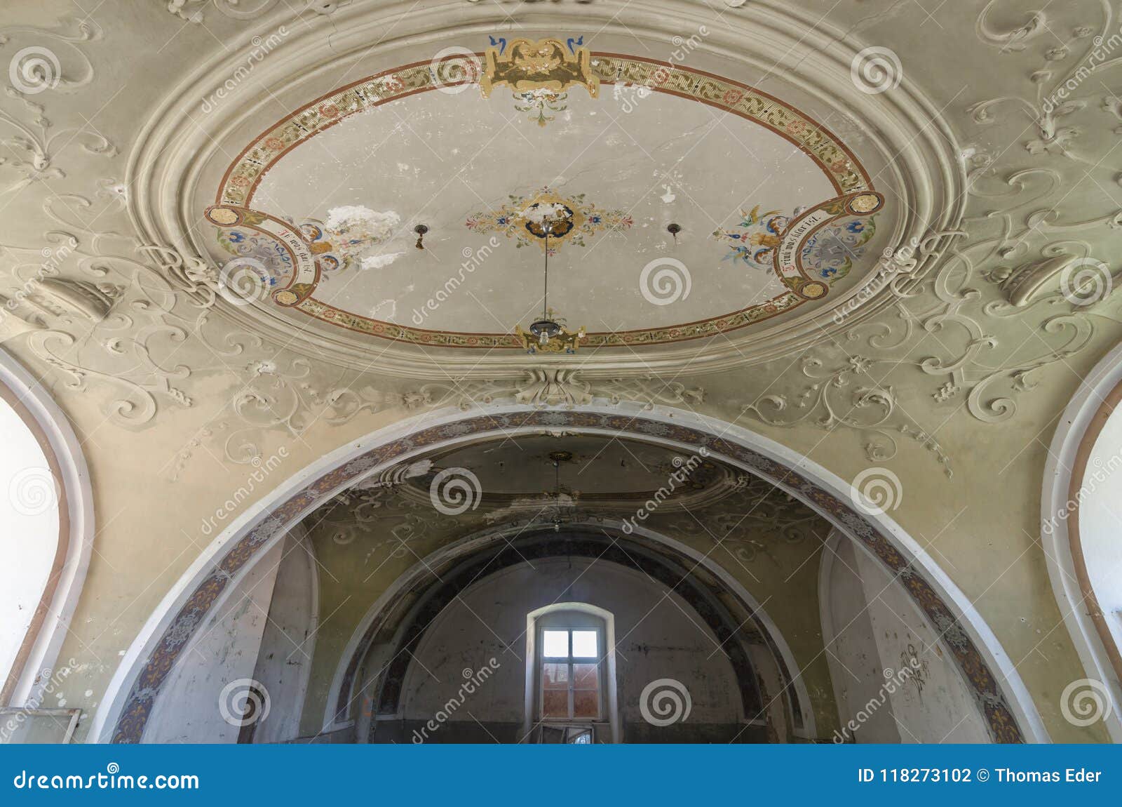Ceiling with Decorations in Castle Stock Photo - Image of collapse ...