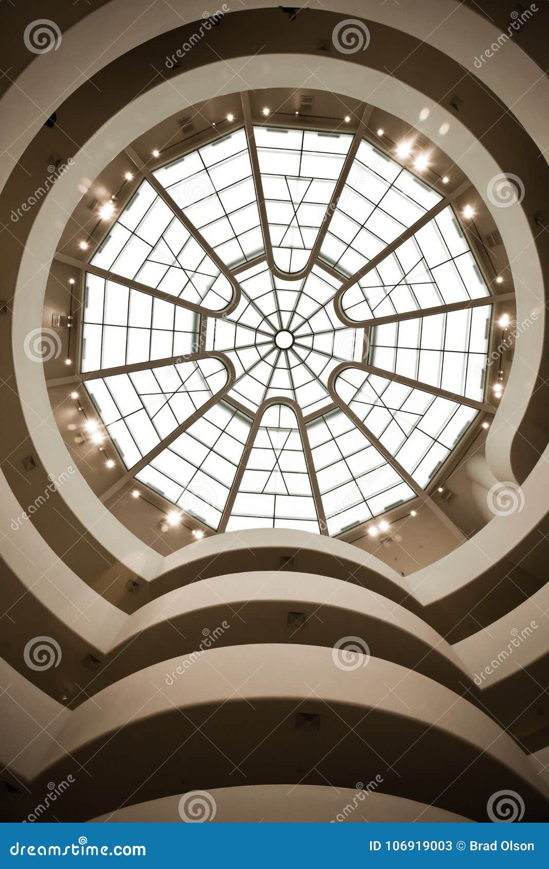 Looking Up at Dome Inside Museum with Pattern and Lights and Skylight ...