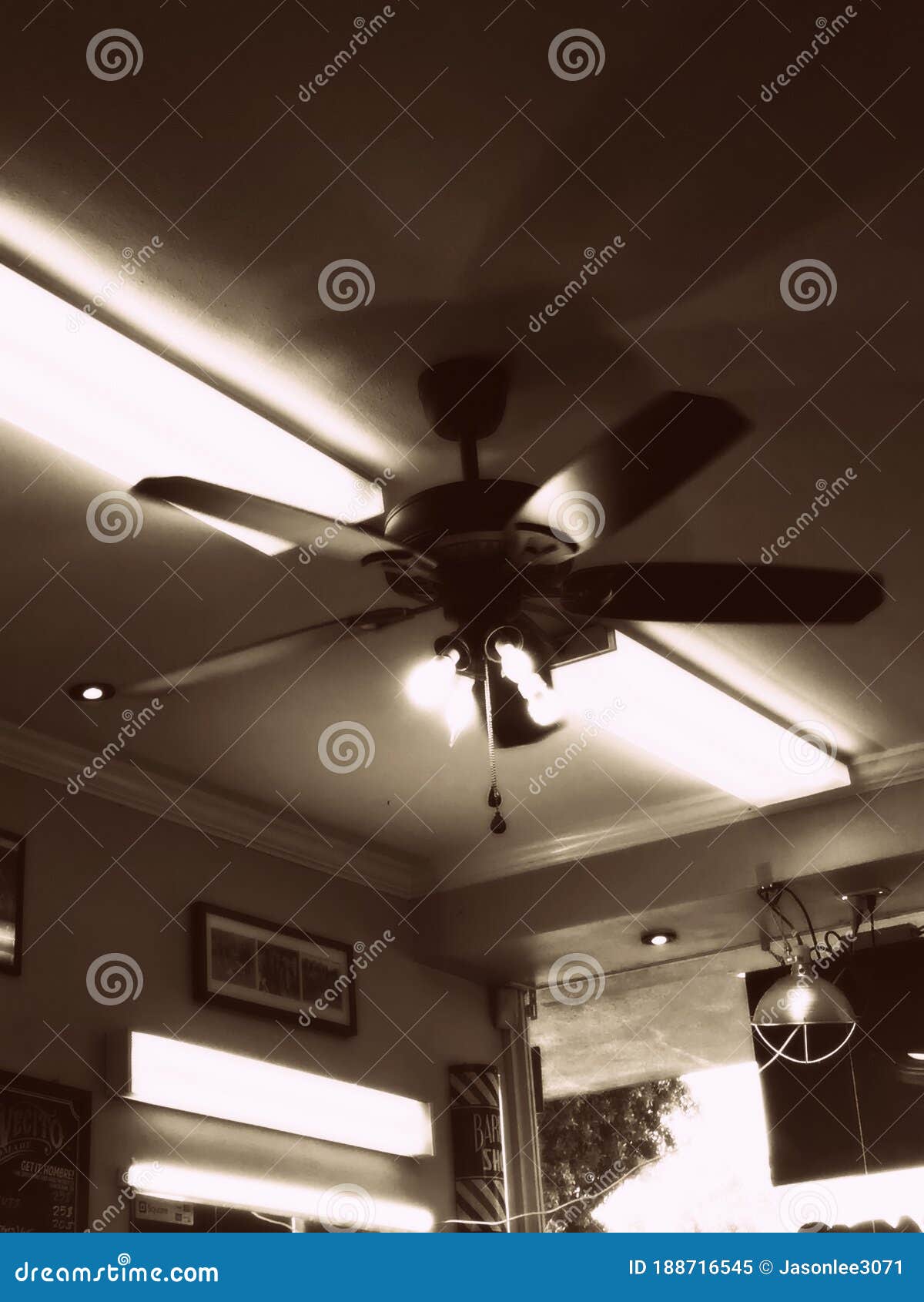 Ceiling fan in barber shop stock image. Image of barbershop - 188716545