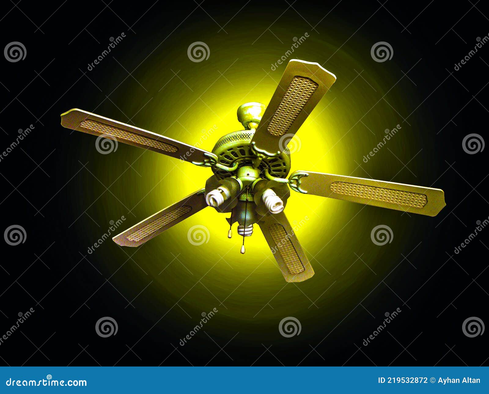 Ceiling Fan Cooling Four Wings Four Lamps Seatable Electrical Tool Slow ...