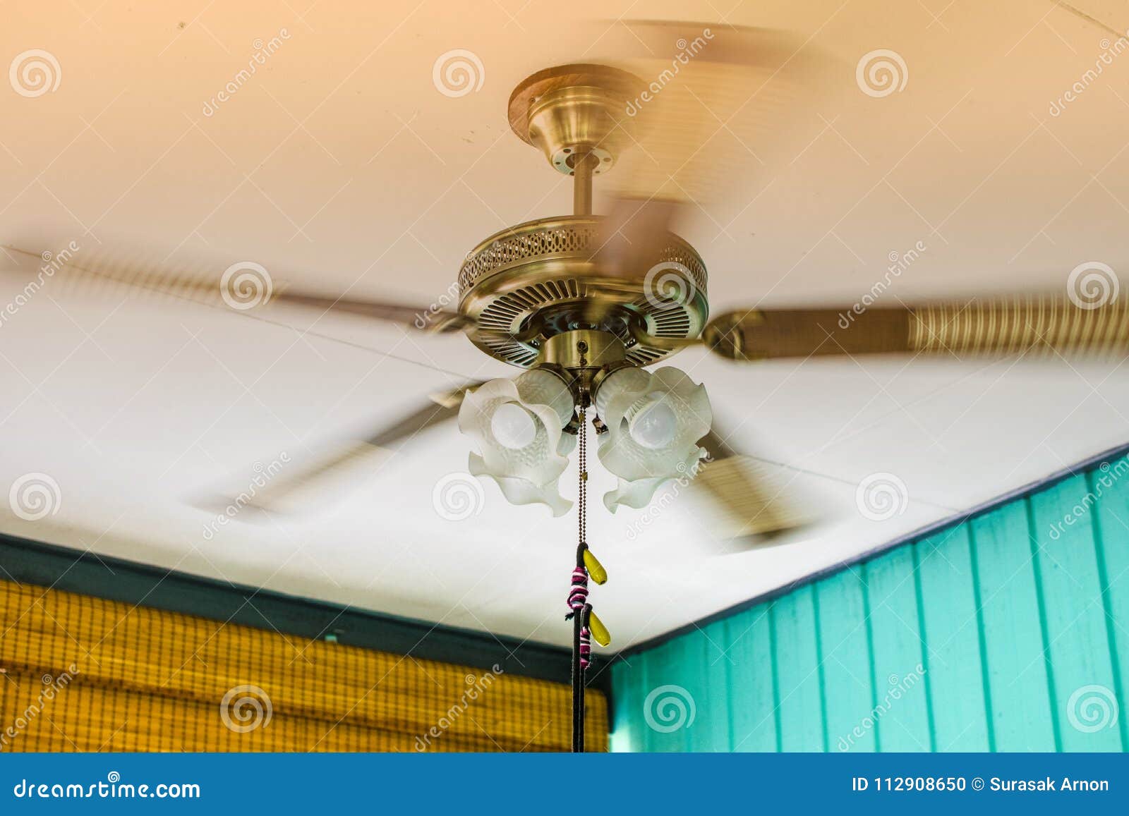 Ceiling Fan Models with Light Bulbs Rotating on the Ceiling Stock Photo ...