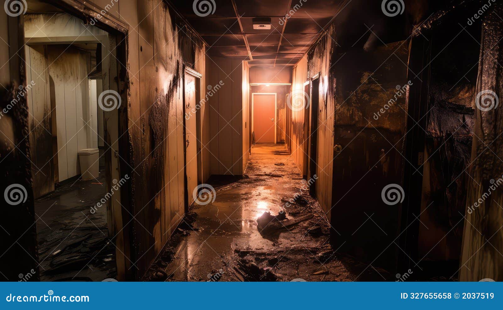 Ceiling Fire Damage Interior Stock Illustration - Illustration of ...