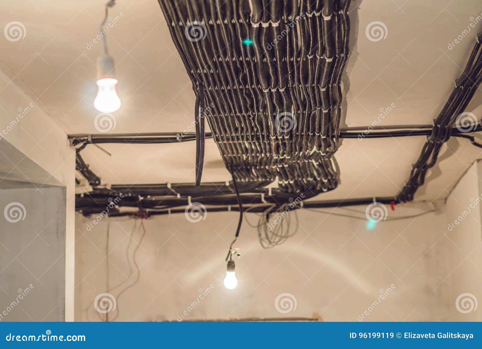 Running Electrical Cable, Wires In Metal Conduit Through Walls, Cutting ...